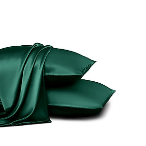 Homiest Blackish Green Satin Pillowcase for Hair and Skin, King Size Pillow Covers Luxury & Ultra Soft Pillow Cases Set of 2, Cooling Pillowcovers with Envelope Closure, Anti Wrinkle, 20 x 40 Inch