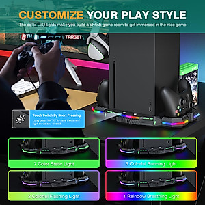 Wiilkac Vertical Cooling Fan Stand and Dual Controller Charging Station for Xbox Series X with RGB Color Lights/USB Ports, 3-Level Fan Cooling System with 2 x 1400 mAh Rechargeable Battery