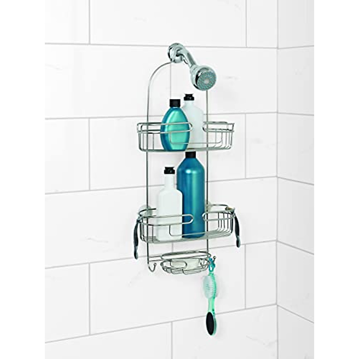 Zenna Home Shower, Stainless Steel Over-The-Showerhead Caddy, 2 Shelves with Soap Dish