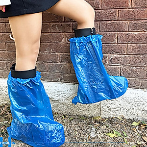 Large Thicker Boot And Shoe Covers Disposable Non-Slip 50 Pack (25 Pairs) Waterproof Durable Reusable Rain, Outdoor Indoors Overshoes, Fit Up To Men's 13, Blue, 20 Tall, Horlon