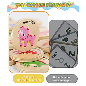 Protado Wooden Match Memory Game for Kids, 24Pc Memory Matching Cards with 5Pc Tattoo Stickers, Educational Memory Matching Game for Pre-Kindergarten Early Learning Development Kids-Dinosaur