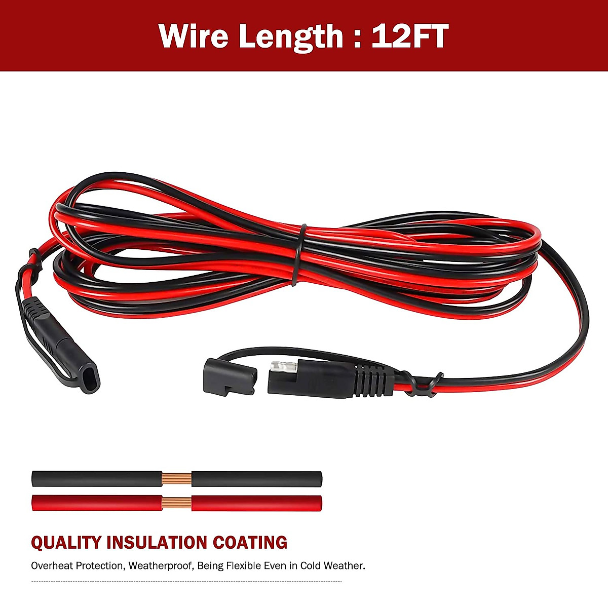HNDJYT SAE Extension Cable 12AWG 12FT,SAE to SAE Quick Disconnect Wire Harness SAE Connector Solar Panel Extension Cable Plug for Trolling Motor Automotive RV Battery Motorcycle Cars Tractor