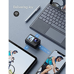 WOLFANG GA200 24MP 4K Action Camera 40M Waterproof Underwater Camera for Snorkeling, EIS WiFi Adjustable Wide Angle Dual Screen Camera for Vlog, Webcam(Charger, Remote Control and Helmet Accessories)