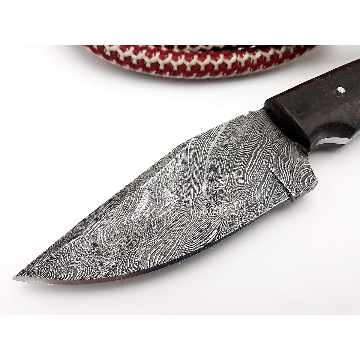Nooraki SK-65 Handmade Damascus Hunting Knife 8.5 inches Full Tang Blade with Leather Sheath Skinner Knife, Exotic Walnut Wood Handle