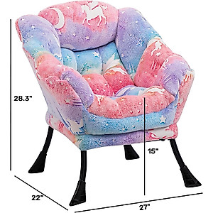 ALIMORDEN Kids Lazy Chair, Glow in The Dark Lovely Unicorn Patterns Toddler Chair, Steel Frame Leisure Sofa with Armrests, Super Soft and Comfy