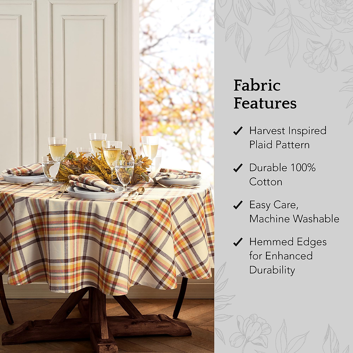 Elrene Home Fashions Russet Harvest Woven Plaid Cotton Tablecloth for Fall/Thanksgiving, 70" Round