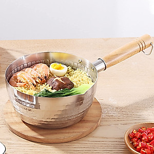 DEAYOU Stainless Steel Saucepan with Glass Lid, 2 Quart Yukihira Sauce Pan with Wood Handle, Traditional Japanese Snow Pan Pot with Two Side Spouts for Cooking, Noodles, Soups, Hot Milk, 8"