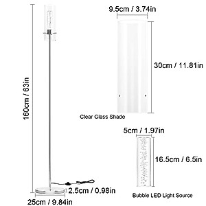 Ralbay Chrome Floor Lamp, Glass LED Floor Lamp Chrome Tall Floor Lamp,Modern Torchiere LED Floor Lamp,Chrome Glass Floor Lamp for Living Room, Silver Slender Glass Standing Lamp for Bedroom