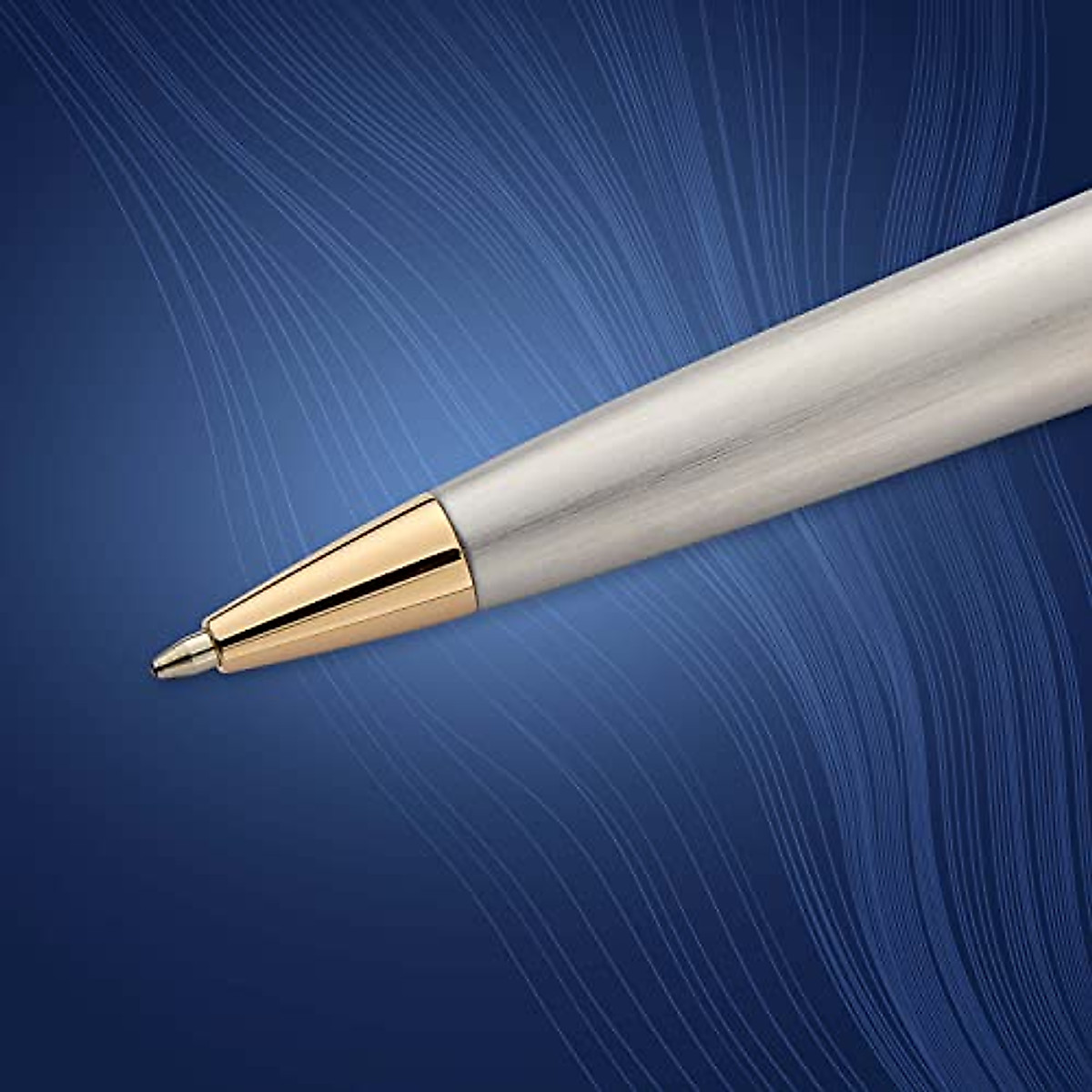 Waterman Expert Ballpoint Pen, Stainless Steel with 23k Gold Trim, Medium Point with Blue Ink Cartridge, Gift Box
