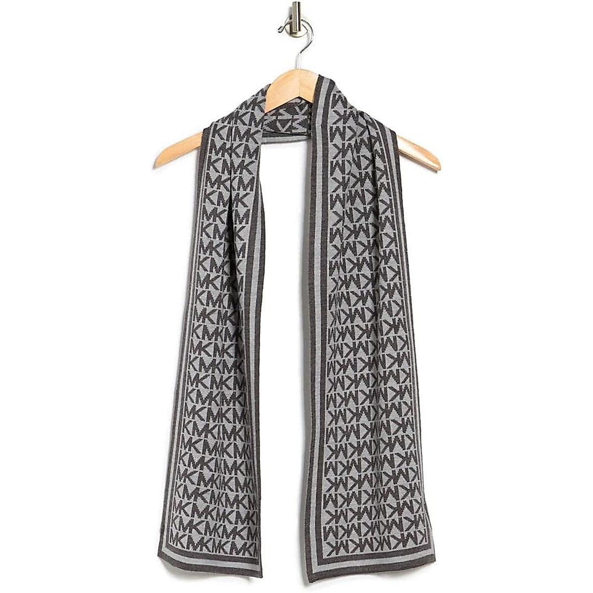 Michael Kors Bordered MK Logo Print Muffler Scarf (Pearl Heather)