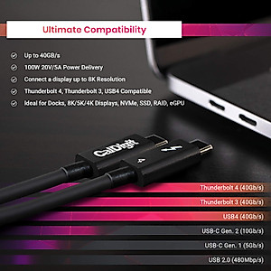 CalDigit Thunderbolt 4 Cable - 40Gbps 100W Power Delivery, Compatible with Thunderbolt 3 & USB Type C, MacBook Pro, iMac, iPhone 15 Max, Black (0.8 Meter 2.62 Feet, Thunderbolt 4 / USB 4 Cable)
