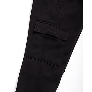 Quad Seven Boys' Fleece Jogger Set - 2 Piece Basic Solid Pullover Hoodie and Cargo Pocket Sweatpants (Size: 8-18), Size 8-10, Black