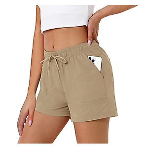MAGCOMSEN Workout Shorts Womens with Pockets Dry Fit Golf Shorts 5 Inch Summer Hiking Shorts Breathable Comfy Yoga Shorts Lightweight Active Shorts Khaki XXL