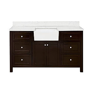 Kitchen Bath Collection Yorkshire 60-inch Farmhouse Single Bathroom Vanity (Engineered Marble/Chocolate): Includes Chocolate Cabinet with Engineered Marble Countertop and White Apron Sink
