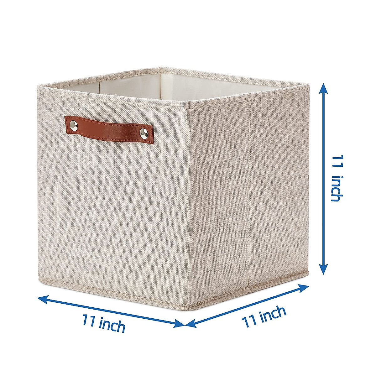 Temary 11x11 Storage Cubes Fabric Storage Cubes Storage Bins with Dual Leather Handles Canvas Storage Boxes for Organizing Home, Office, Nursery, Shelf, Closet (Beige, 11 x 11 x 11)