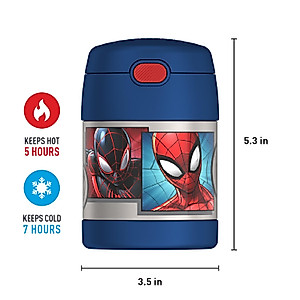 THERMOS FUNTAINER Insulated Food Jar, 10 Ounce, Kid Friendly Food Jar with Foldable Spoon, Spider-Man