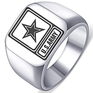 Dacai Engraved U.S. Army Logo Silver Stainless Steel Men's Womens Ring