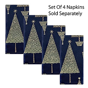 Newbridge Navy Blue and Silver Fancy Metallic Christmas Trees Fabric Holiday Tablecloth, Xmas Tree Contemporary Soil Resistant Easy Care Tablecloth, 60” x 84” Oblong/Rectangle Navy/Silver