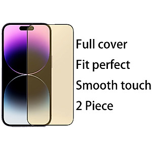 BWEDXEZ 2 PCS Anti-Blue Tempered Glass Mirror Screen Protector Film Suit for iPhone 14 Pro Max, 6.7 inch 9H Hardness Anti-scratch Full Covered (Gold)