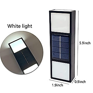 Solar Wall Light, Up and Down Illuminate, Outdoor Sunlight Lamp, Ip65 Waterproof, Long Endurance Time, Modern Decor for Home Garden Porch, Black ,with 6 Led Lamp Beads