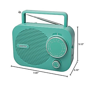 Jensen MR-550 Teal Modern Portable AM/FM Radio, Vintage Retro Rotary Dial with Built in Speakers + Aux Line-in, Power Plug or 4 x ‘C’ Batteries - (Limited Edition)