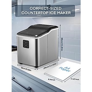 Countertop Ice Maker Machine 𝑺𝒕𝒂𝒊𝒏𝒍𝒆𝒔𝒔 𝑺𝒕𝒆𝒆𝒍, 9 Bullet Ice in 6 Mins, 𝟑𝟎𝒍𝒃𝒔 24h, Self-Clean, 2 Ice Sizes, LCD Display, Portable Ice Maker w/Ice Scoop & Basket, Home/Kitchen/Office