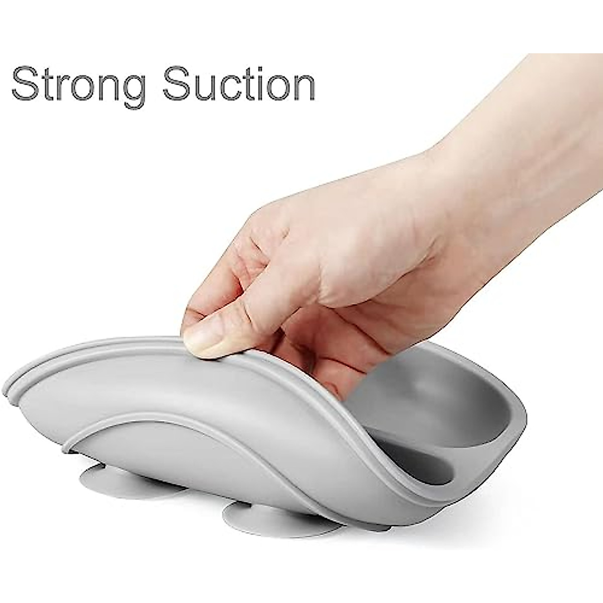 PandaEar Silicone Baby Feeding Set| 2 Pack Silicone Divided Suction Plate with 2 Pack Spoons | Baby Led Weaning Supplies Self Feeding Eating Utensils (Green/Grey)