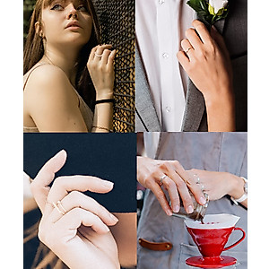 Tornito 9Pcs Stackable Eternity Ring Stainless Steel Band Knuckle Engagement Wedding Ring Size 7 for Women Silver Tone