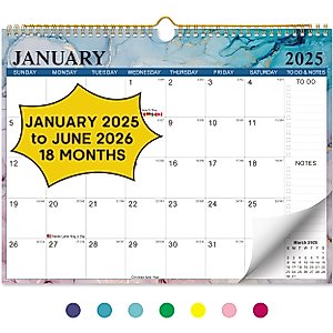 2025 Wall Calendar, 18 Monthly Wall Calendar from January 2025 - June 2026, 11.5" x 14.7", Spiral Binding Hanging Wall Calendar with Julian Date for Home or Office - Abstract Gilded