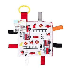 Baby Sensory Crinkle & Teething Square Lovey Toy with Closed Ribbon Tags for Increased Stimulation: 8"X8" (Firefighter)