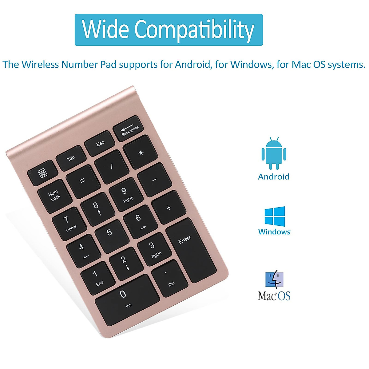 Yoidesu 22 Keys Number Pads, Numeric Keypad Portable 2.4 GHz Number Keyboard Financial Accounting Number Keyboard for Laptop, PC, Desktop, pro, Notebook, etc.(Rose Gold)