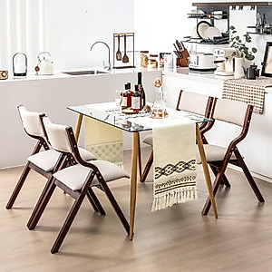 Giantex Folding Dining Chairs Set of 2, No Assembly Folding Chairs w/Linen Padded Seats, Wood Foldable Kitchen Chairs, Easy to Store Extra Event Chairs, Padded Folding Chair for Wedding Guests Party