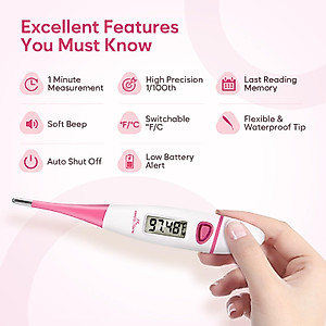 Easy@Home Basal Body Thermometer: BBT for Fertility Prediction with Memory Recall - Accurate Digital Basal Thermometer for Temperature Monitoring with Premom App - EBT-018 (Pink)