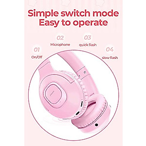 E5 Kids Wireless Headphones with Microphone, Bluetooth 5.0 Over Ear Wireless Kids Headphones with Volume Control 85dB/93dB, 40H Playtime,Sharing Function,for School/iPad/Tablet/Boys/Girls (Pink)