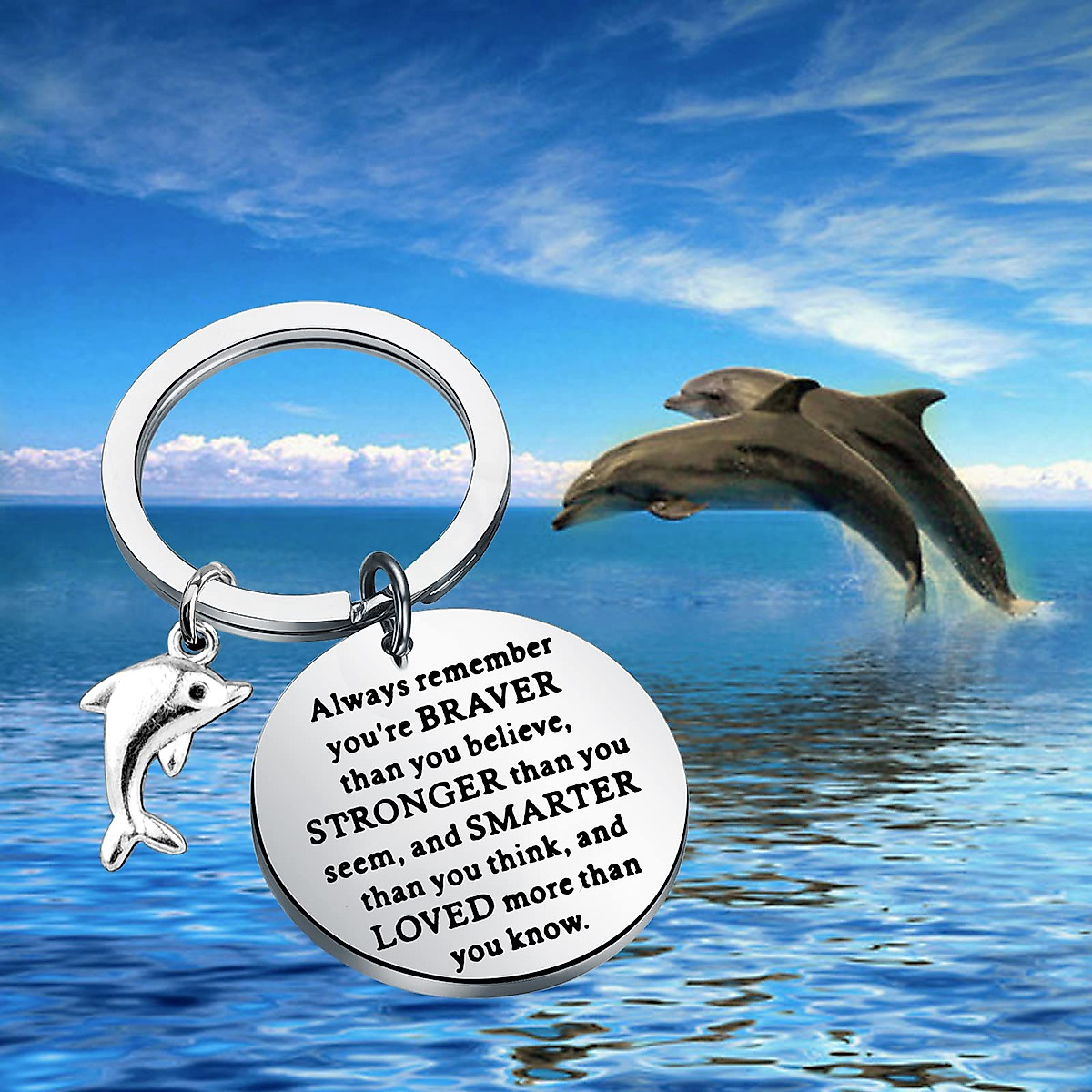 WSNANG Dolphin Keychain Dolphin Lovers Gifts You Are Braver Stronger Smarter Than You Think Keychain (Dolphin Always KC)