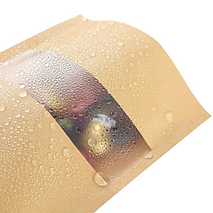 Ziqi 200pcs Kraft Ziplock Bag 5.9 x 8.7 Inch Reusable Kraft Pouch with Tear Notch and Matte Window for Food Storage, Stand Up Heat sealable Zipper Bags for Home or Business