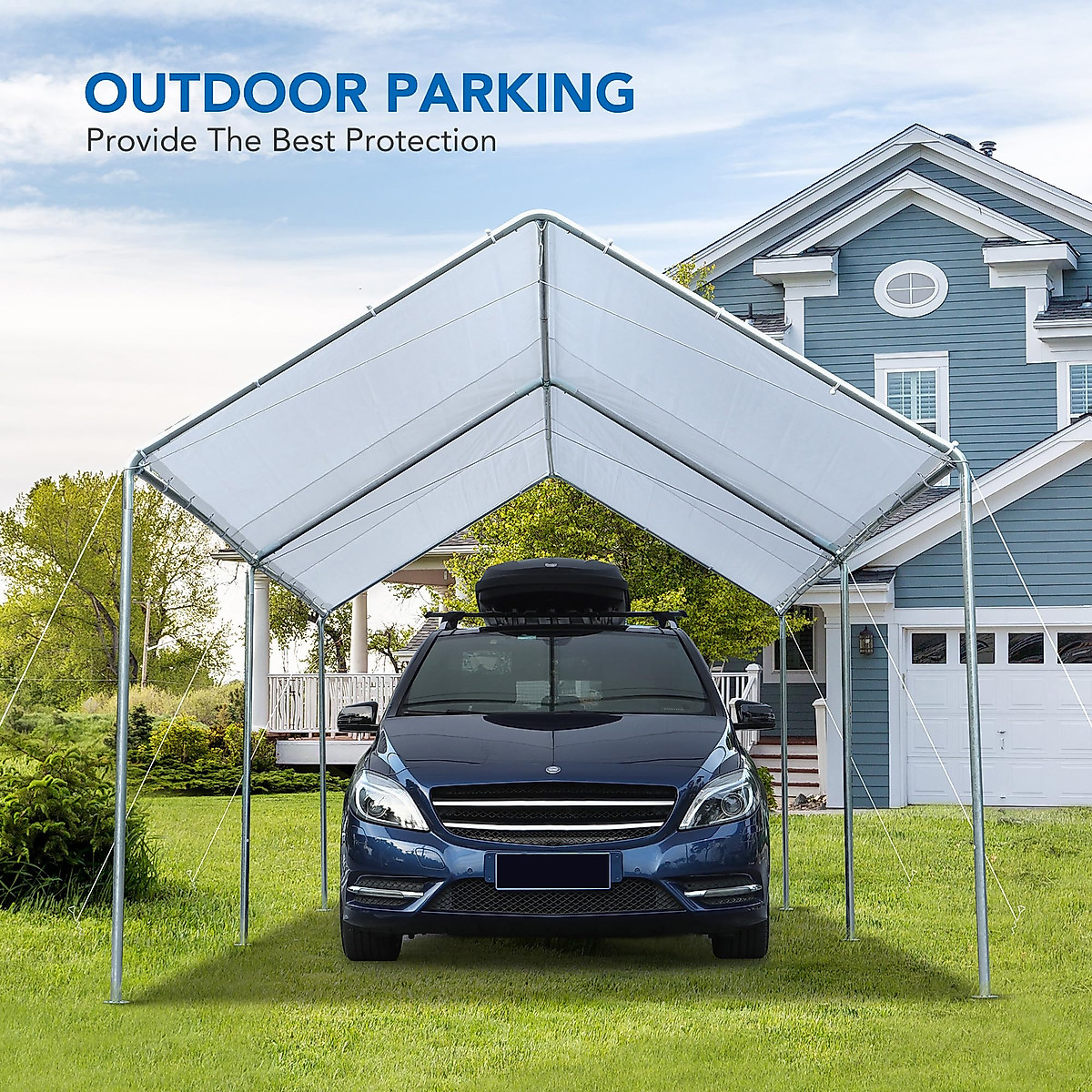 IDEALHOUSE Carports, 10x20 ft Outdoor Heavy Duty Car Canopy Metal Garage Boat Shelter Party Tent, White