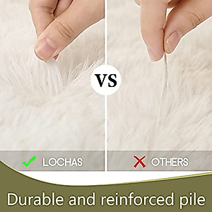 LOCHAS Fluffy Soft Cream Area Rug for Bedroom 4x6 Feet, Large Shag Bedroom Rugs for Girls Room Kids, Shaggy Thick Living Room Rug Carpet, Not Shed Indoor Furry Carpets for Home Decor