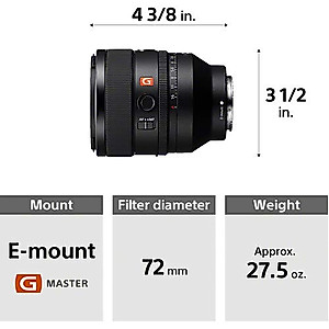 Sony FE 50mm F1.2 GM (SEL50F12GM) Full-Frame Lens Bundle with 3PC Filter Kit (W/UV, CPL, FLD), Gadget Bag, More | Sony 50mm Lens