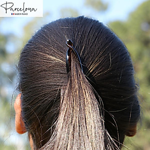 Parcelona French Small 3 ¾” Celluloid Set of 2 French Banana Hair Clip Flexible Ponytail Holder Fashion Durable Styling Paris Hair Accessories for Women, Made in France (Tortoise Shell-Black)
