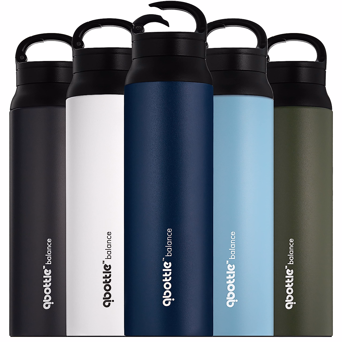 qbottle Insulated Water Bottles with Carabiner Lid – Stainless Steel Water Bottle – Leak Proof Metal Water Bottle – No Sweat – Wide Mouth – Denim Blue, 27 oz