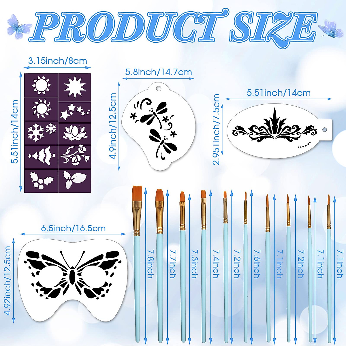 42 Pcs Face Paint Stencils Kits Includes 28 Reusable Facial Painting Stencils with 4 Stickers 10 Painting Brushes Plastic Tattoo Painting Templates for Kids Halloween Party Makeup (Fresh Style)