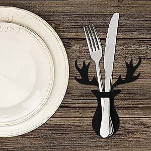 8PCS Xmas Elk Head Cutter Fork Bag Christmas Tableware Cover Decoration Decor for Celebration Party