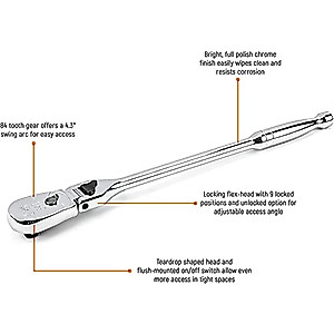 GEARWRENCH 3/8" Drive 84 Tooth Locking Flex Head Teardrop Ratchet 11-1/2" - 81266A-07