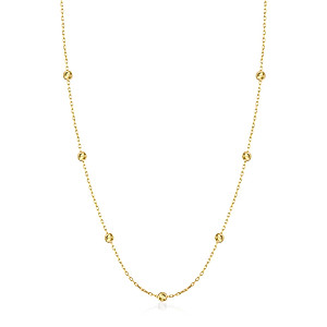 14k Real Gold Beads Station Necklace for Women | 14k Gold Ball Beads Station Necklaces | Beaded Pendant Necklace | Dainty Layering Jewelry | Gifts for Christmas, 18"