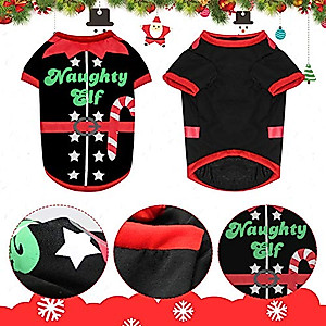 BWOGUE 2 Pack Dog Christmas Shirts Pet Santa & Elf Costume Printed Puppy Shirts Pet Shirts Festive Christmas Themed Soft Dog Clothing for Cats Small Dogs Pupp,XS