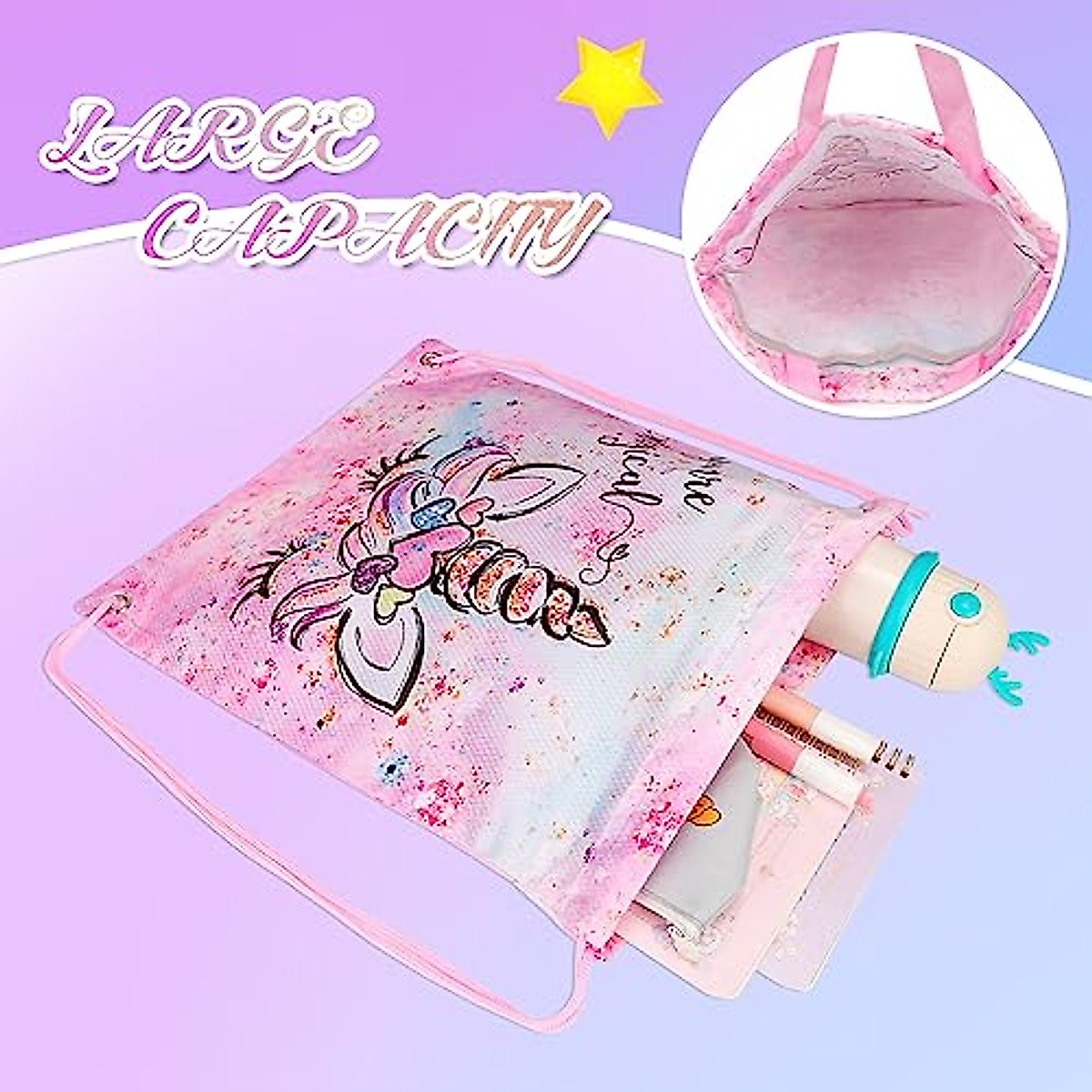 RLGPBON Unicorn Drawstring Backpack for Kids Girls and Boy,Girls Gym Dance Bag,Sports Gym Bag for Girls Kids Waterproof Swimming Beach Sackpack