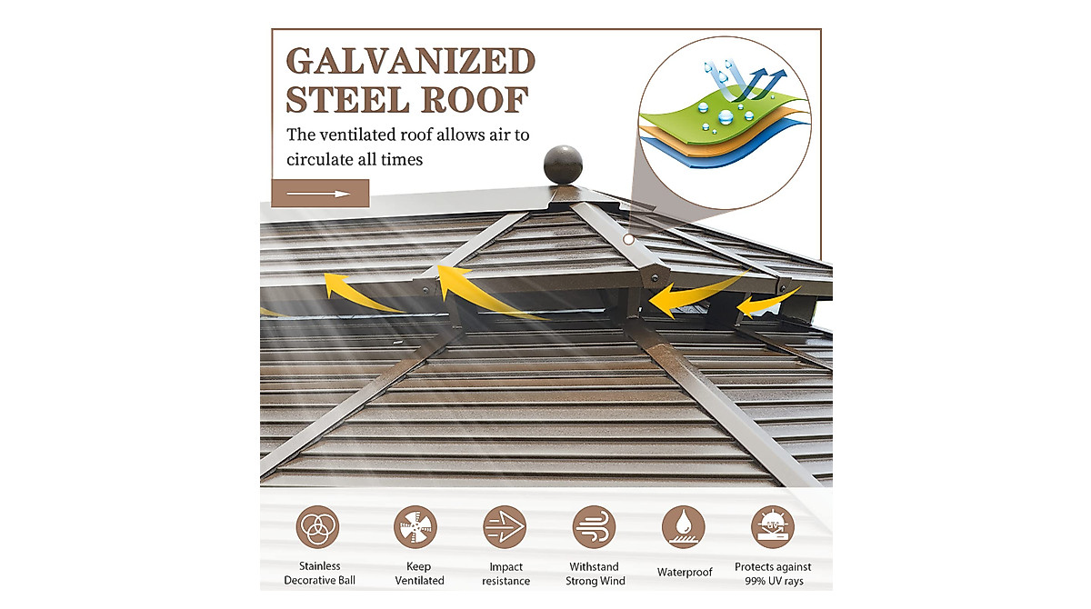 EROMMY 10' x 13' Hardtop Gazebo with Double Roof and Netting