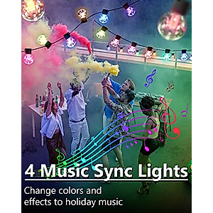 Solar String Lights Outdoor Waterproof RGB, 50Ft App& Remote Control Solar Powered Patio Lights with 25 LED, Dimmable Music Hanging Lights for Balcony Deck Gazebo Pergola Camping Decor