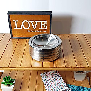 Grooved Silver Classic Metal Ashtray with a Lid for Cigarettes - Windproof Outdoor Ashtrays Can Patio Outdoor Indoor Decorative Fancy Ash Tray